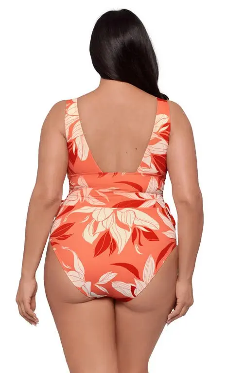 S3 APPAREL Cinched One-piece Swimsuit - Water Lilies Watermelon