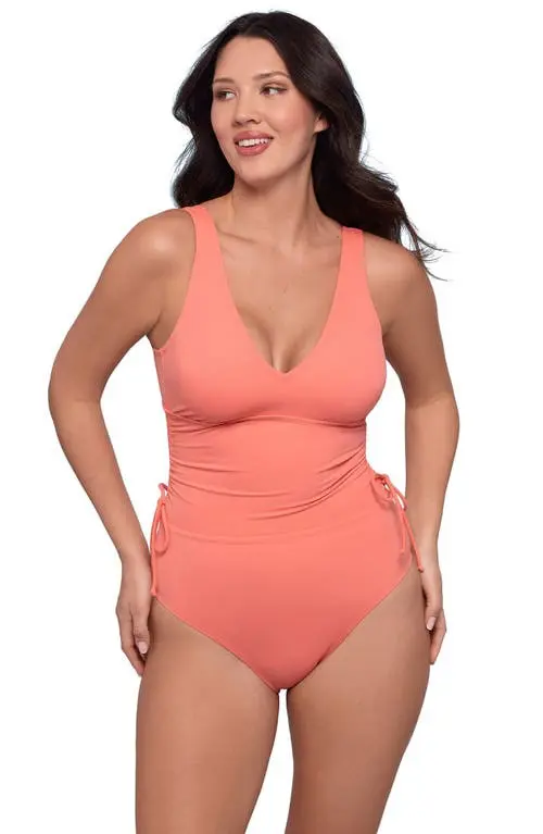 S3 APPAREL One-piece Swimsuit With Adjustable Side Ties And Shirring - Watermelon