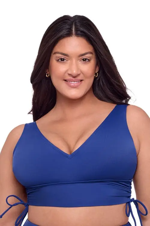 S3 APPAREL Supportive And Sculpting Cinched Adjustable Midkini Swimsuit Top - Indigo