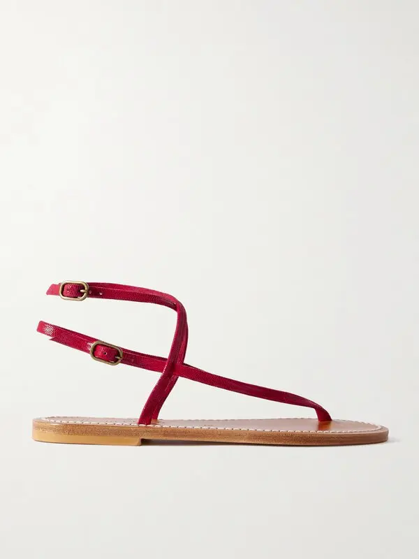 K.JACQUES Abako Lizard-effect Leather Sandals - Red