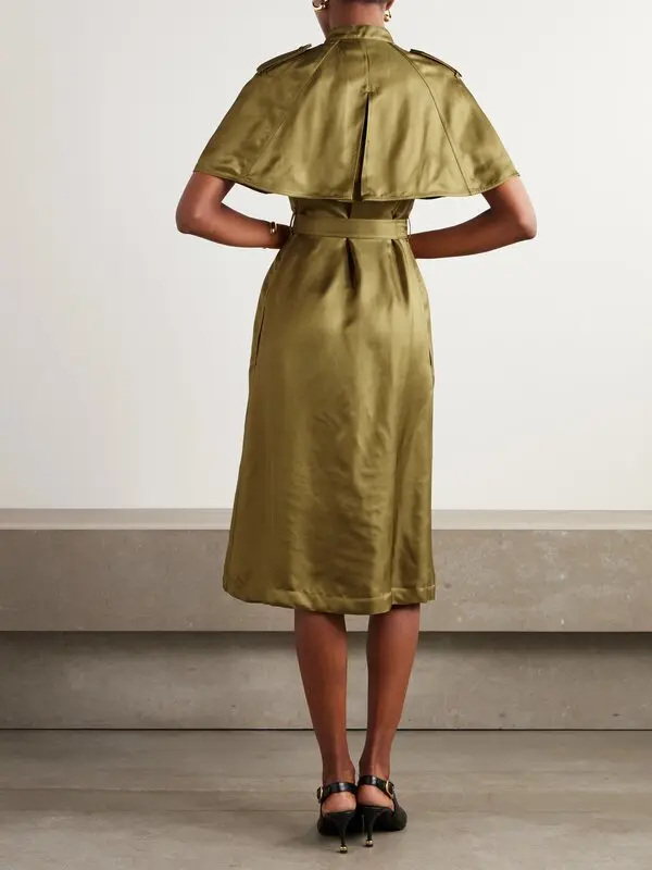 Burberry Layered Belted Satin-twill Midi Dress