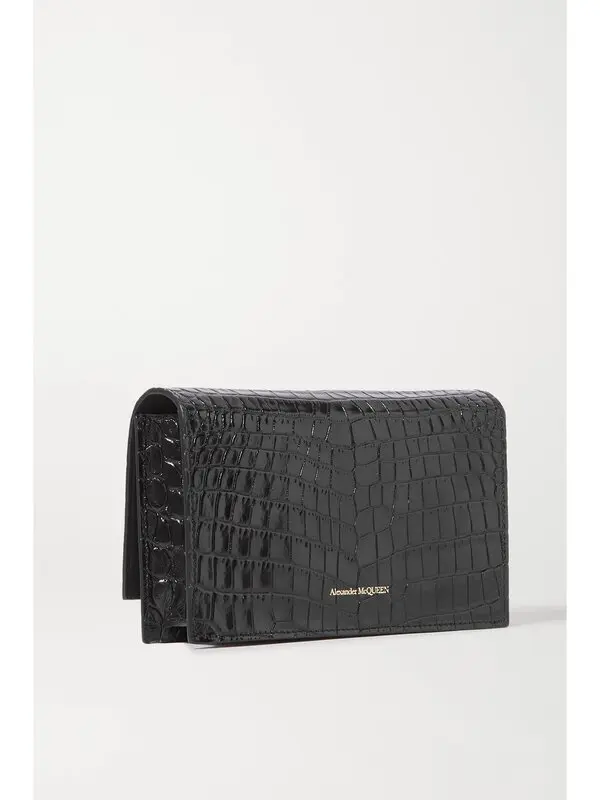 Alexander McQueen Skull Small Embellished Croc-effect Patent-leather Shoulder Bag