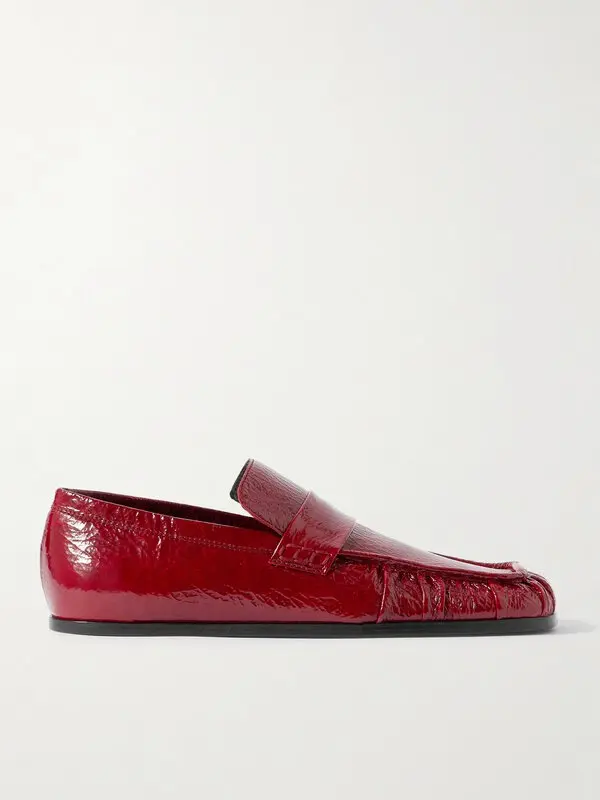 JIL SANDER Crinkled Glossed-leather Loafers