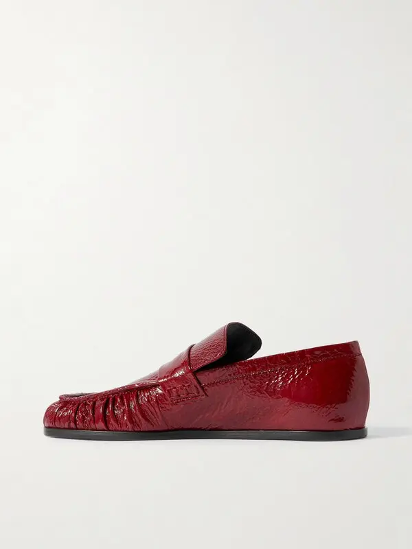 JIL SANDER Crinkled Glossed-leather Loafers