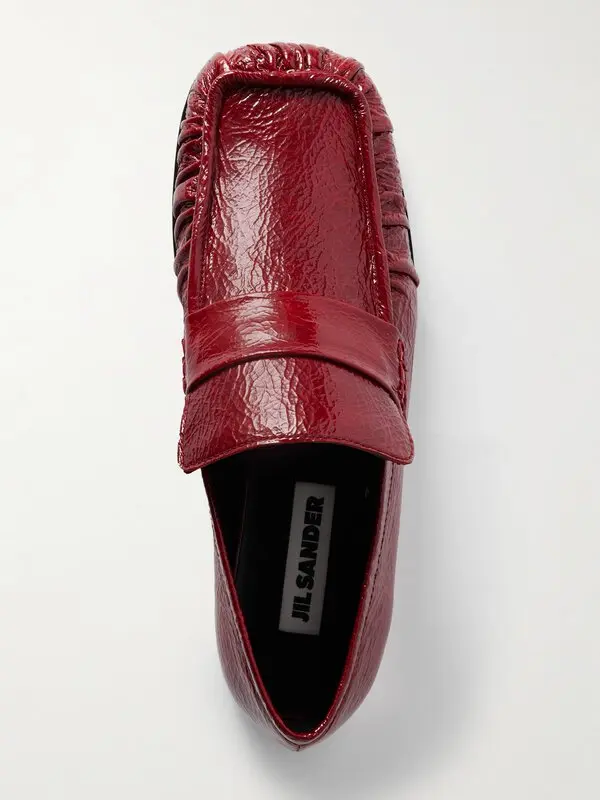 JIL SANDER Crinkled Glossed-leather Loafers