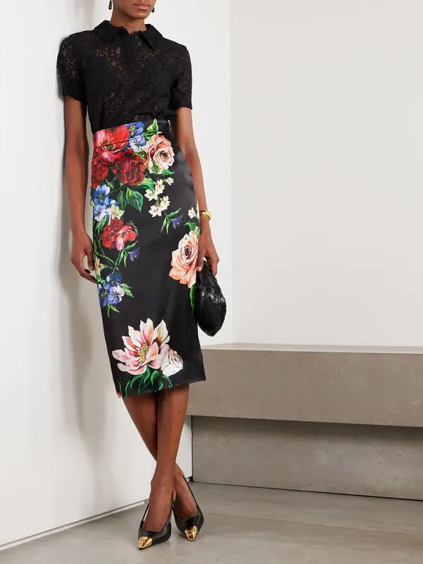 Dolce & Gabbana Floral-print Satin Midi Skirt