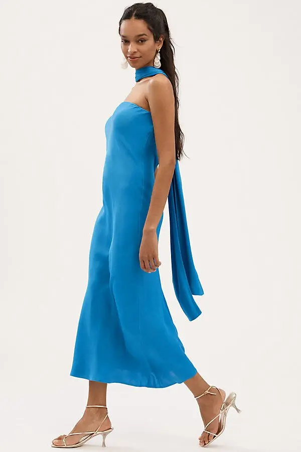 bhldn leah strapless satin scarf slip midi dress BHLDN Leah Strapless Satin Scarf Midi Slip Dress