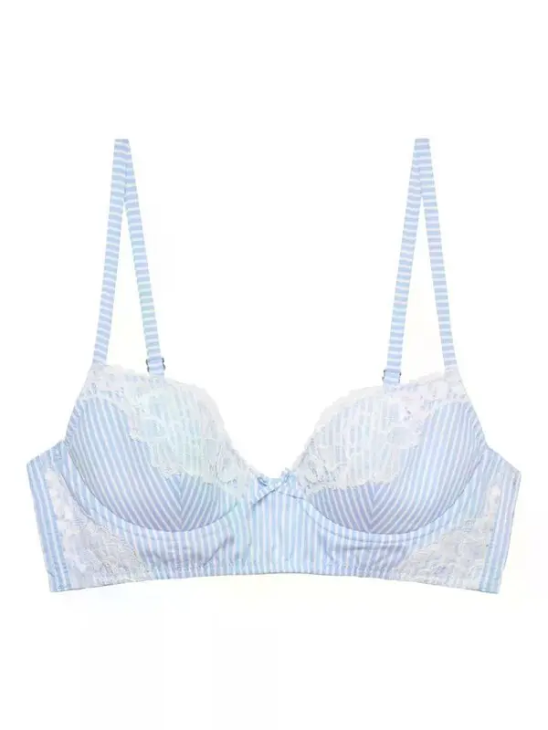 Fleur Du Mal Striped Lace-detail Bra - Blue
