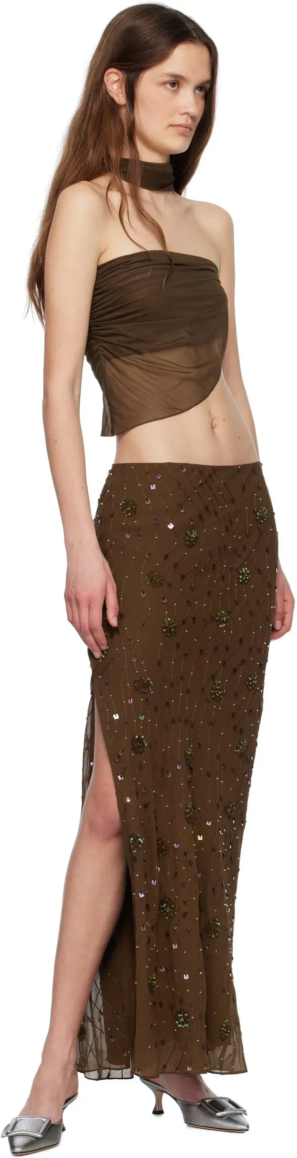 mirror palais brown beaded dress Beaded Giraffe Bias Lady Length Dress main image 1
