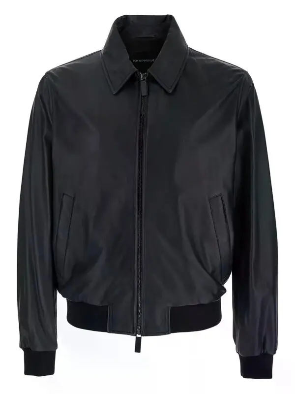 Emporio Armani Ribbed-trim Leather Jacket