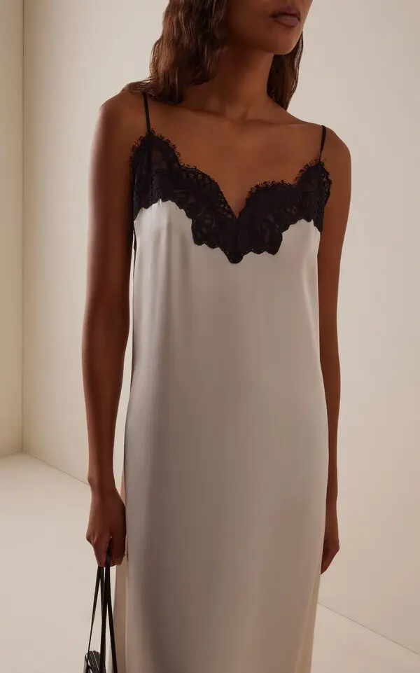 Co Lace Slip Dress In Silk Satin - Ivory