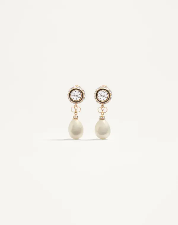 Valentino Garavani Vlogo Signature Earrings - Gold/black/crystal/cream