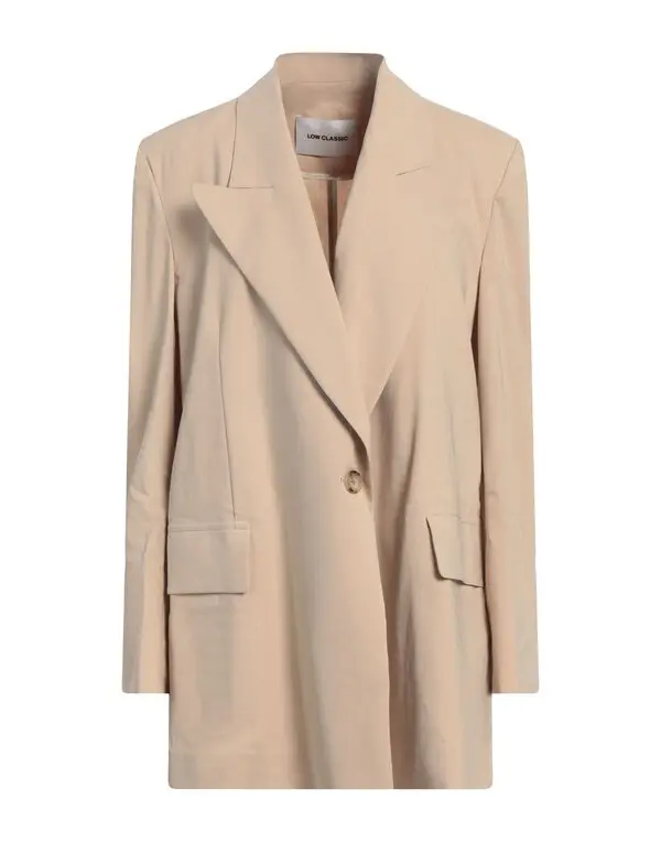 LOW CLASSIC Single-breasted Blazer In Polyester, Cotton, Linen, Polyurethane, And Nylon - Beige