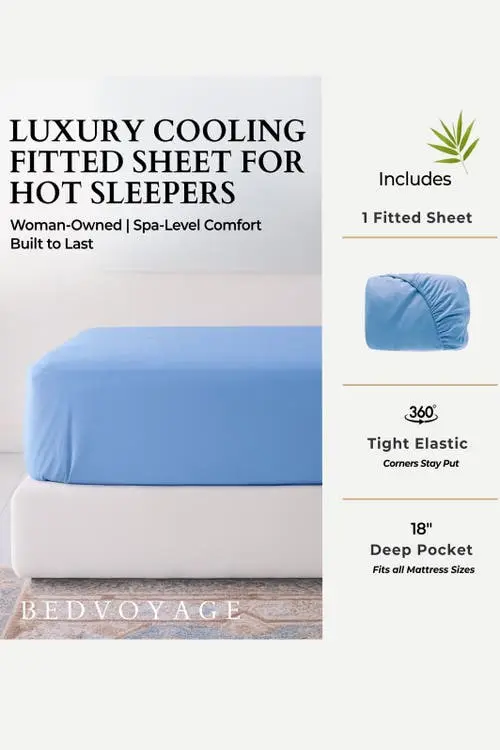 BEDVOYAGE Luxury 100% Viscose Cooling Deep-pocket Fitted Sheet - Ocean
