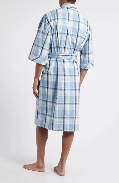 Majestic International Plaid Cotton Oxford Cloth Robe - Chambray