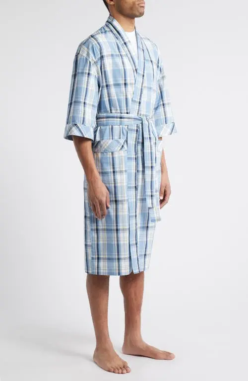 Majestic International Plaid Cotton Oxford Cloth Robe - Chambray