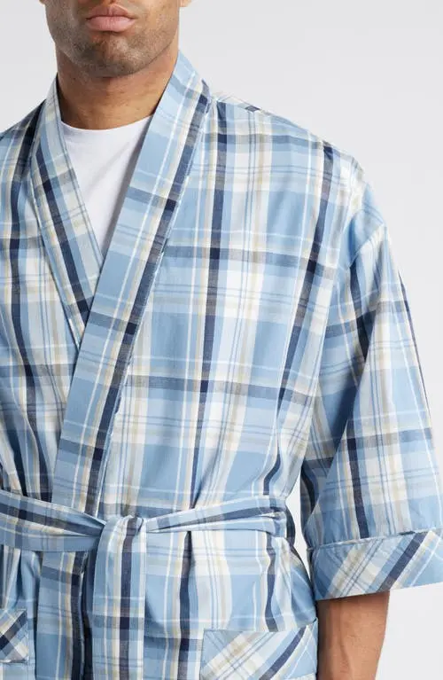 Majestic International Plaid Cotton Oxford Cloth Robe - Chambray