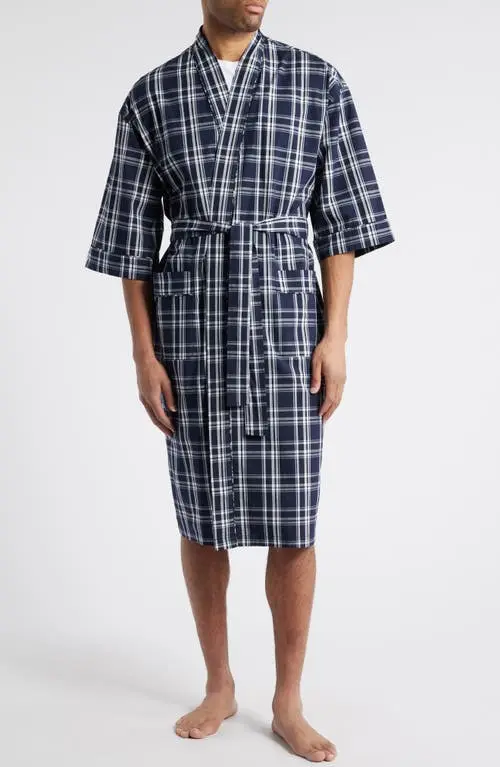 Majestic International Plaid Cotton Oxford Cloth Robe - Shade