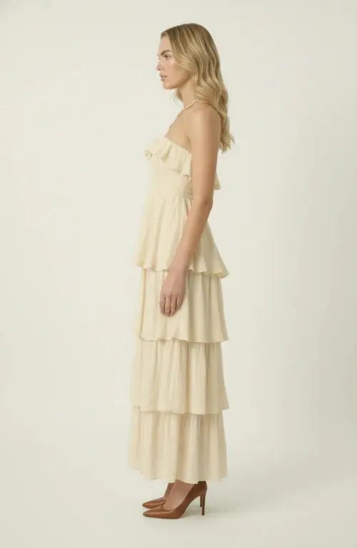 MODENAIRE Strapless Tiered Ruffle Maxi Dress