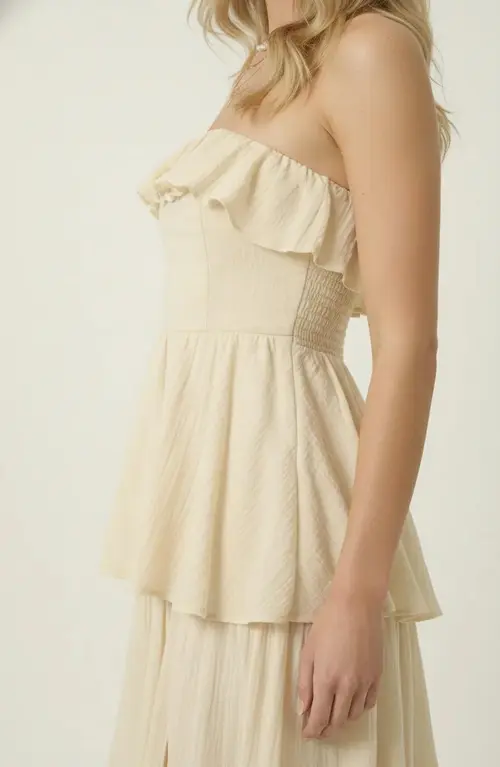 MODENAIRE Strapless Tiered Ruffle Maxi Dress
