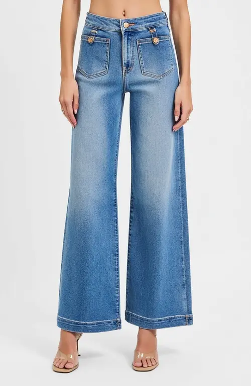 MODENAIRE High-waist Wide-leg Jeans With Patch Pockets