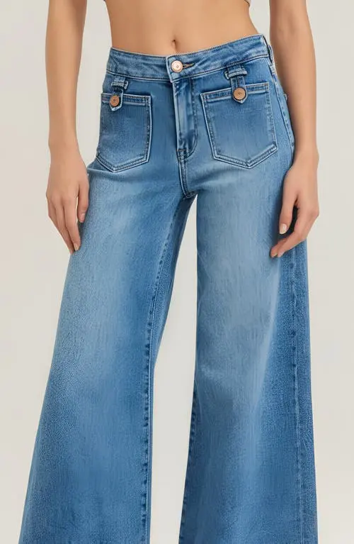 MODENAIRE High-waist Wide-leg Jeans With Patch Pockets