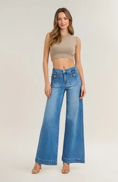 MODENAIRE High-waist Wide-leg Jeans With Patch Pockets