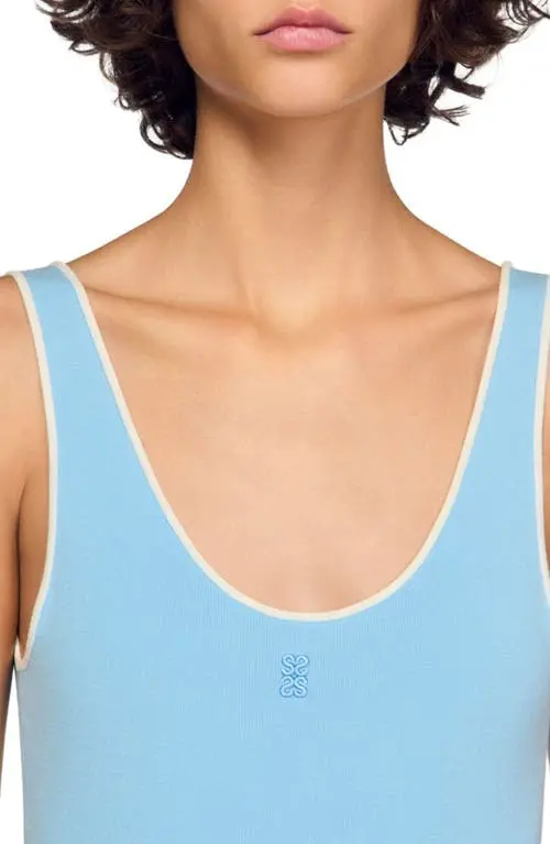 Sandro Fine Knit Bodysuit With Contrasting Trim
