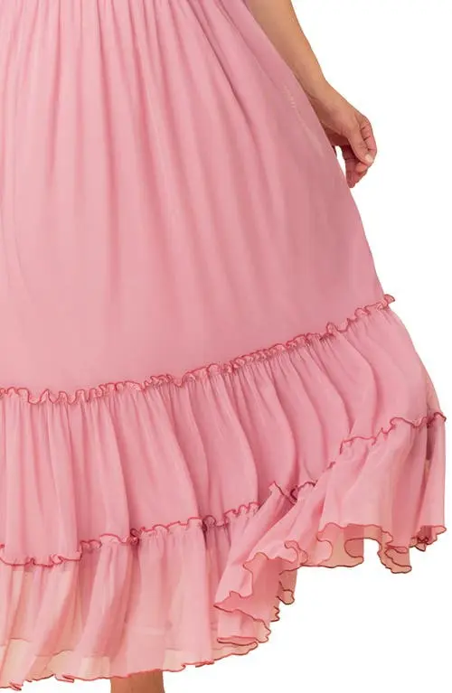 KIYONNA Isla Tiered Mesh Maxi Skirt - Rose Quartz