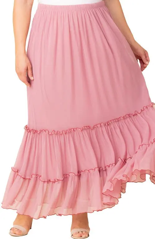 KIYONNA Isla Tiered Mesh Maxi Skirt - Rose Quartz