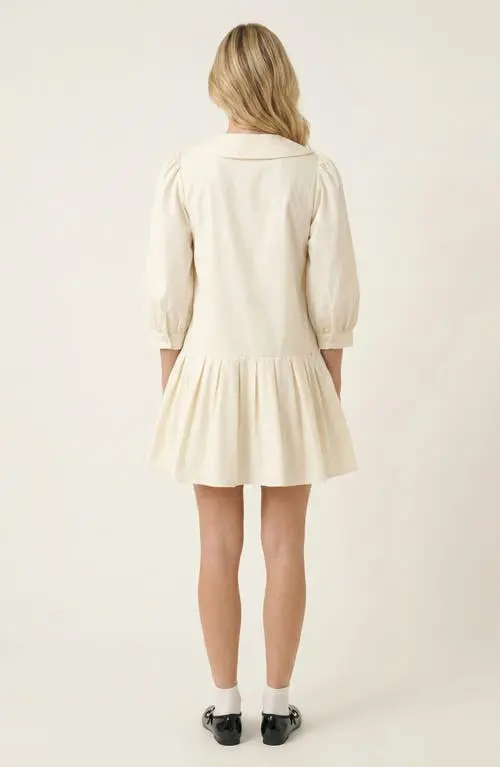 MODENAIRE Long-sleeve Pleated Mini Dress - Off-white / Black