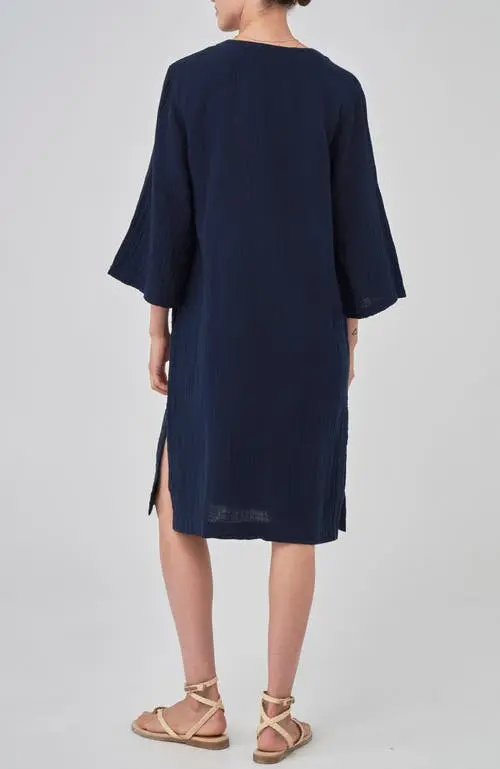 OCEAN+MAIN Short Gauze Tunic Dress With Pockets - Navy