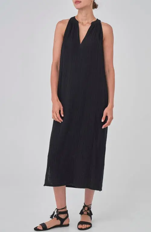 OCEAN+MAIN Sleeveless Gauze Midi Dress With Pockets - Black
