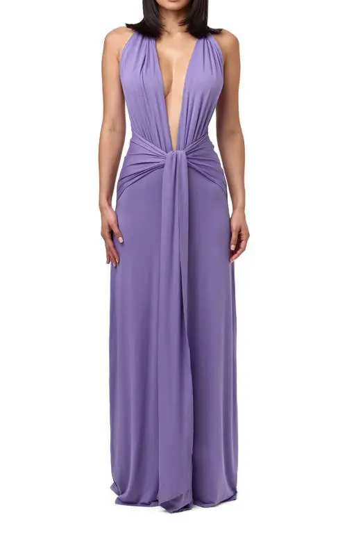 Naked Wardrobe Plunge Halter Maxi Dress In Violet - 65% Off | Editorialist