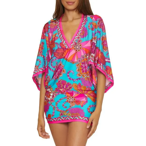 Trina Turk Meilani Print Cover-up Minidress - Blue Multi