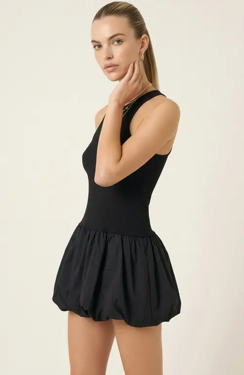 MODENAIRE Mixed Media Mini Dress With Bubble Hem