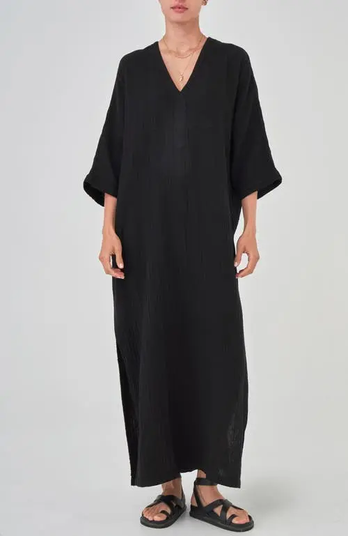 OCEAN+MAIN Gauze Arc Seam Caftan - Black