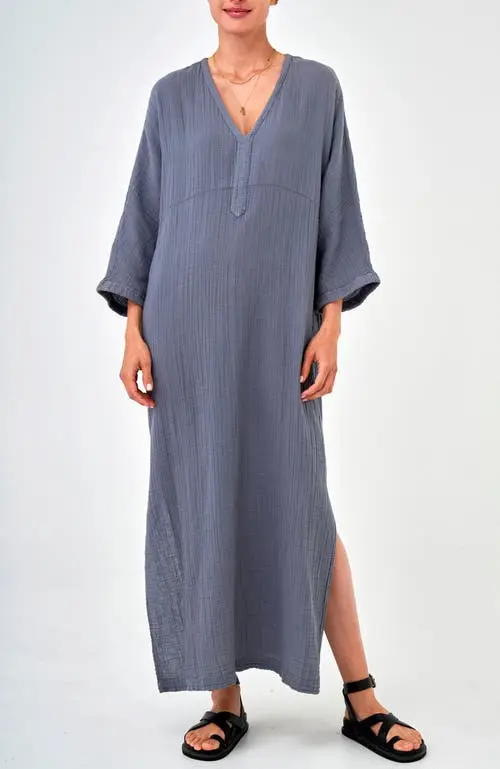 OCEAN+MAIN Gauze Arc Seam Caftan - Petrol