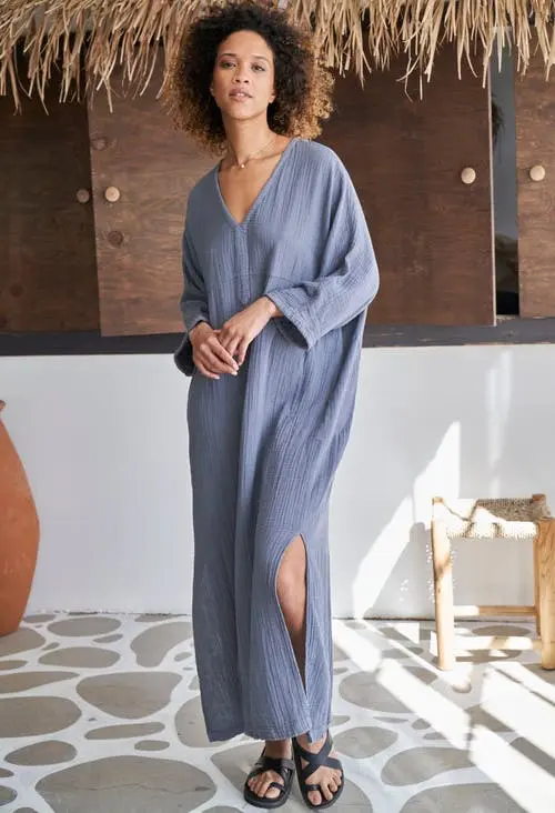 OCEAN+MAIN Gauze Arc Seam Caftan - Petrol