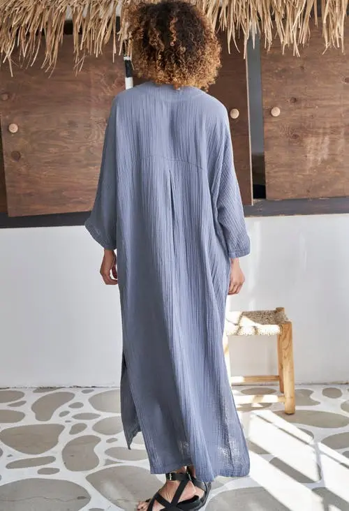OCEAN+MAIN Gauze Arc Seam Caftan - Petrol