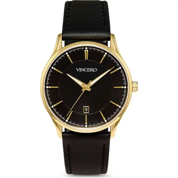 VINCERO Leather Strap Watch - Gold Onyx