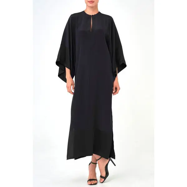 OCEAN+MAIN Wide Sleeve Silk Tunic Dress - Black