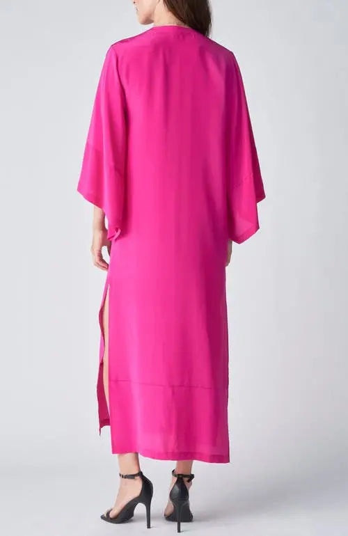 OCEAN+MAIN Wide Sleeve Silk Tunic Dress - Fuchsia