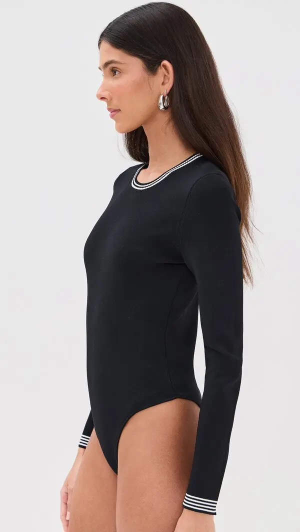 LE BOP Ringer Long Sleeve Bodysuit - Black & White