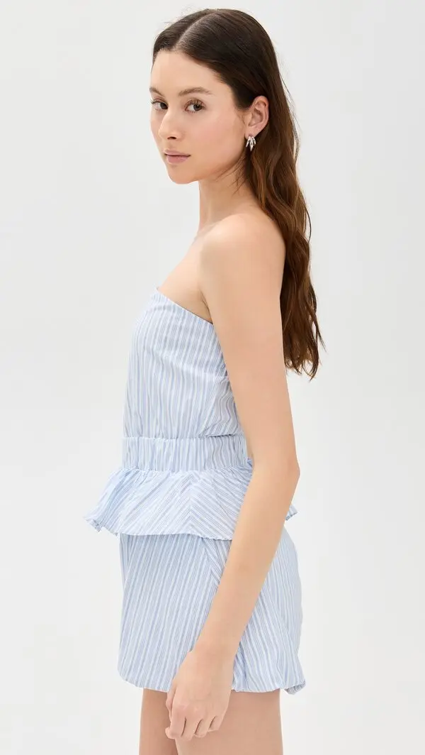 Line & Dot Darra Striped Romper In White/Blue - 60% Off | Editorialist