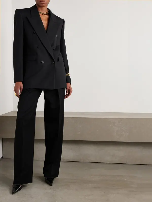 Saint Laurent Double-breasted Grain De Poudre Wool Blazer - Black