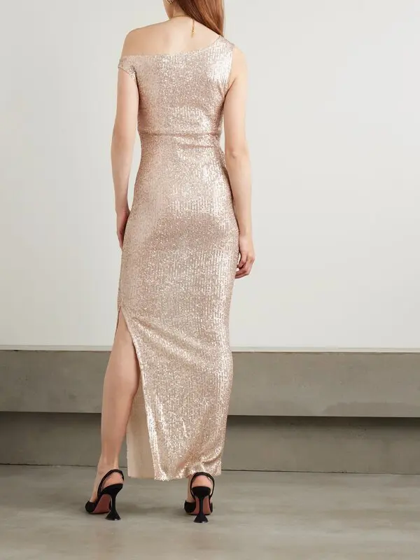 Norma Kamali One-shoulder Sequined Maxi Dress - Gold