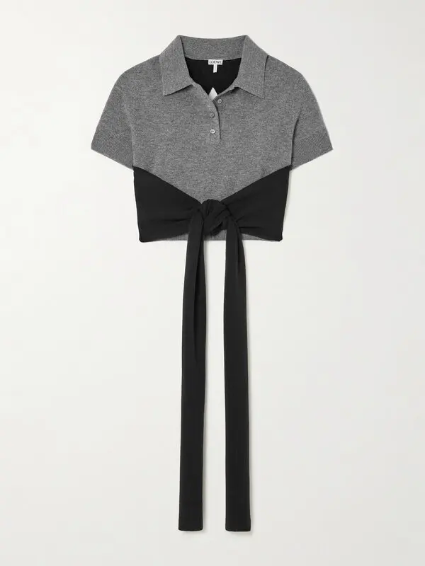 Loewe Cropped Open-back Wool-blend Polo Shirt - Gray