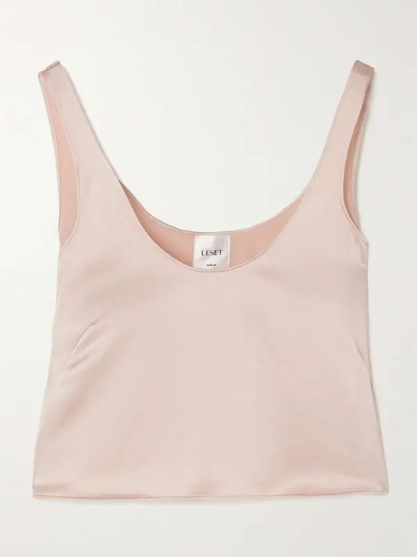 LESET Barb Washed-satin Tank - Blush