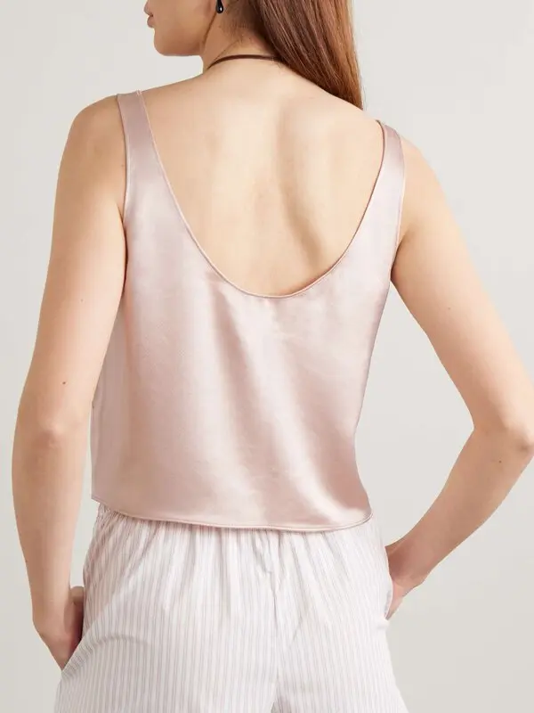 LESET Barb Washed-satin Tank - Blush